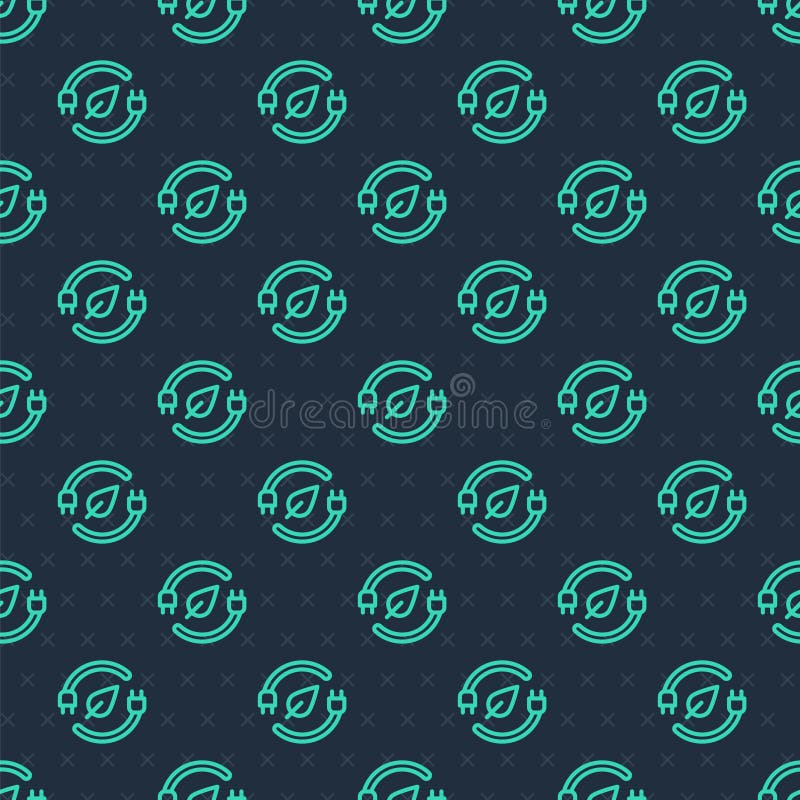 Green Line Electric Saving Plug in Leaf Icon Isolated Seamless Pattern ...