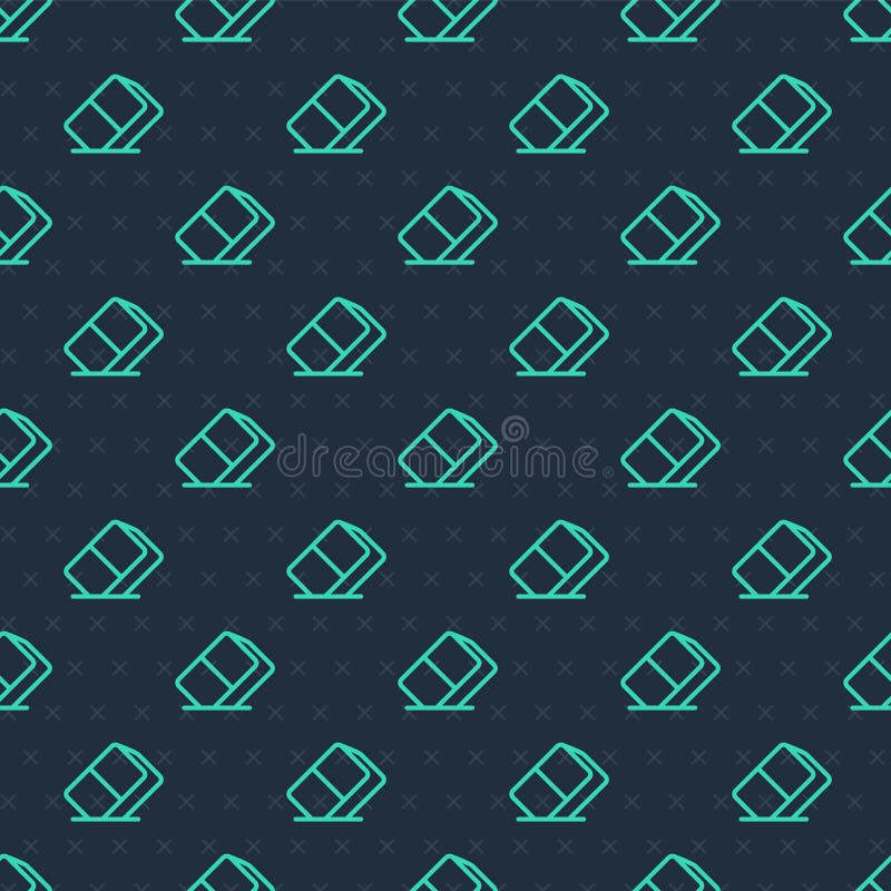Green Line Eraser or Rubber Icon Isolated Seamless Pattern on Blue ...
