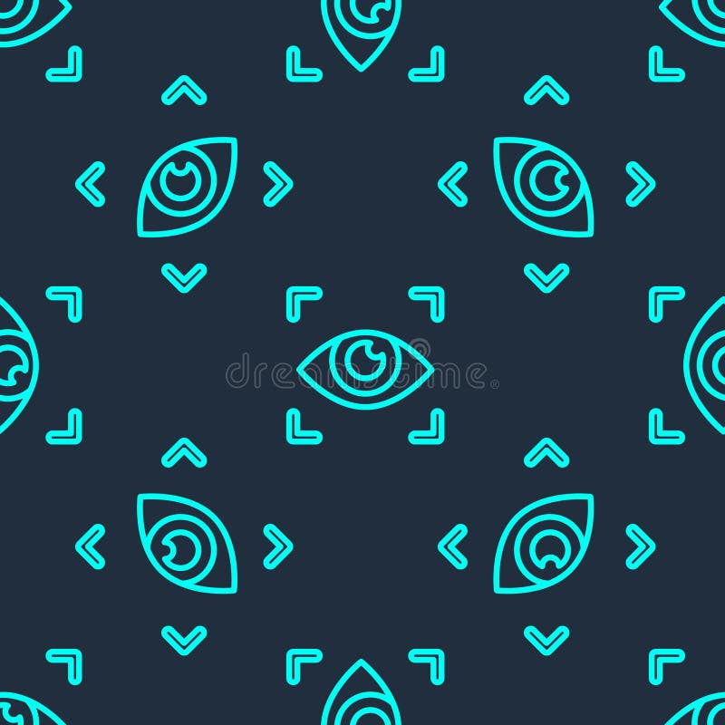 Green Line Eye Scan Icon Isolated Seamless Pattern on Blue Background ...