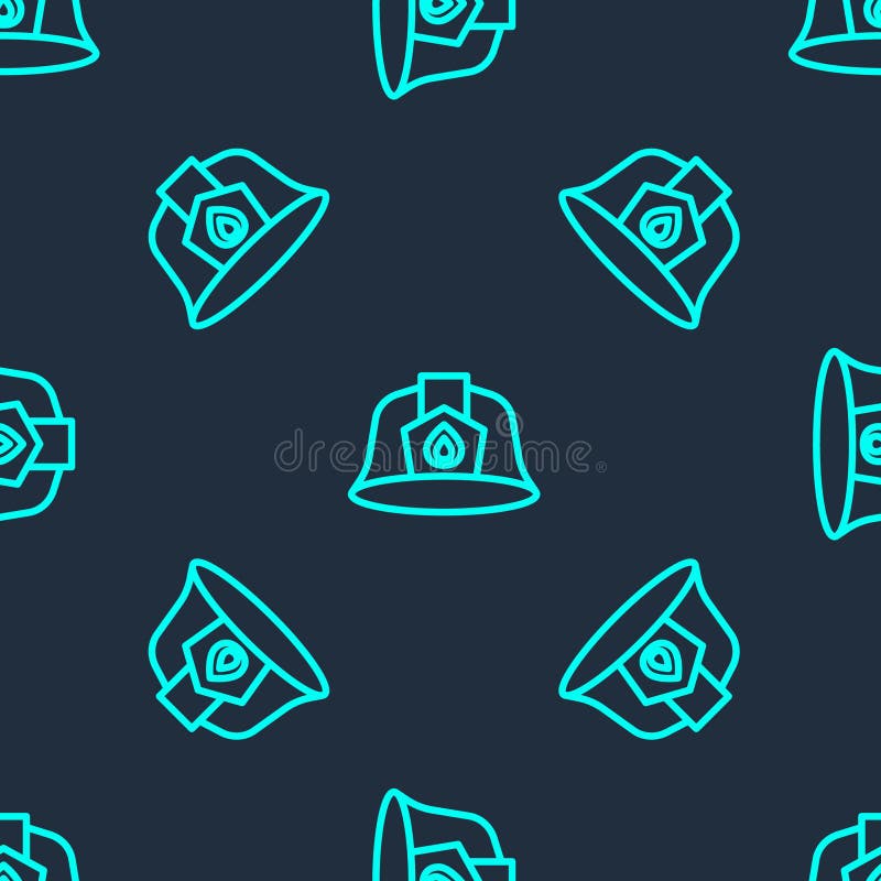 Green Line Firefighter Helmet or Fireman Hat Icon Isolated Seamless ...