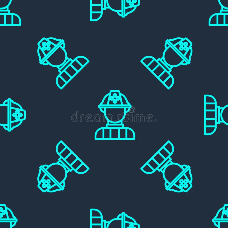 Green Line Firefighter Icon Isolated Seamless Pattern on Blue ...