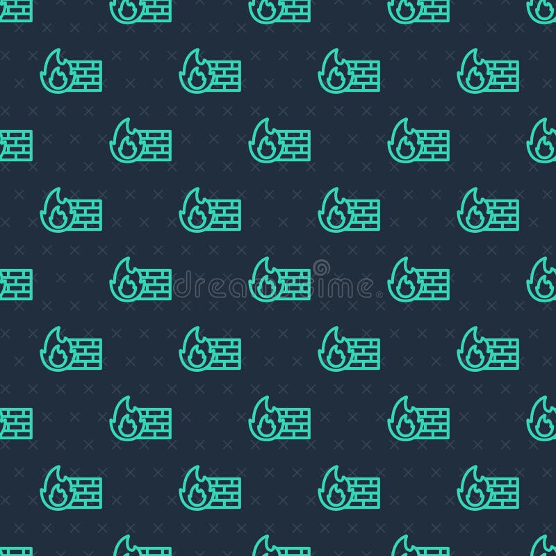 Green Line Firewall, Security Wall Icon Isolated Seamless Pattern on ...