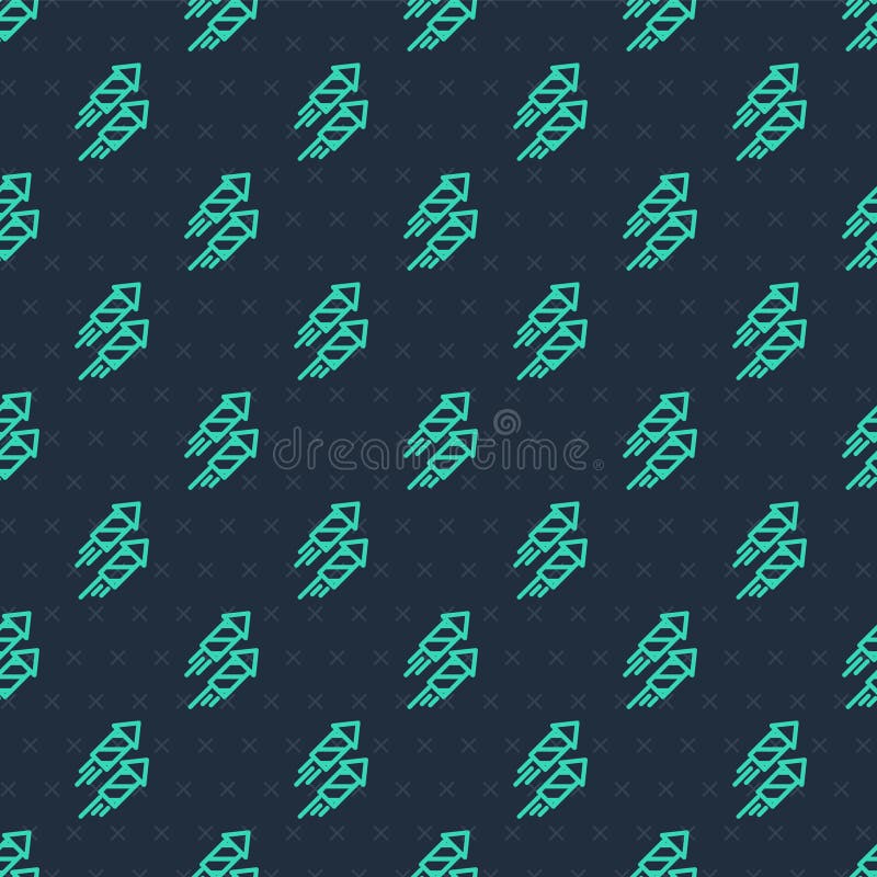Green Line Firework Rocket Icon Isolated Seamless Pattern on Blue ...
