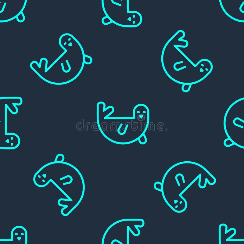 Green Line Fur Seal Animal Icon Isolated Seamless Pattern on Blue ...