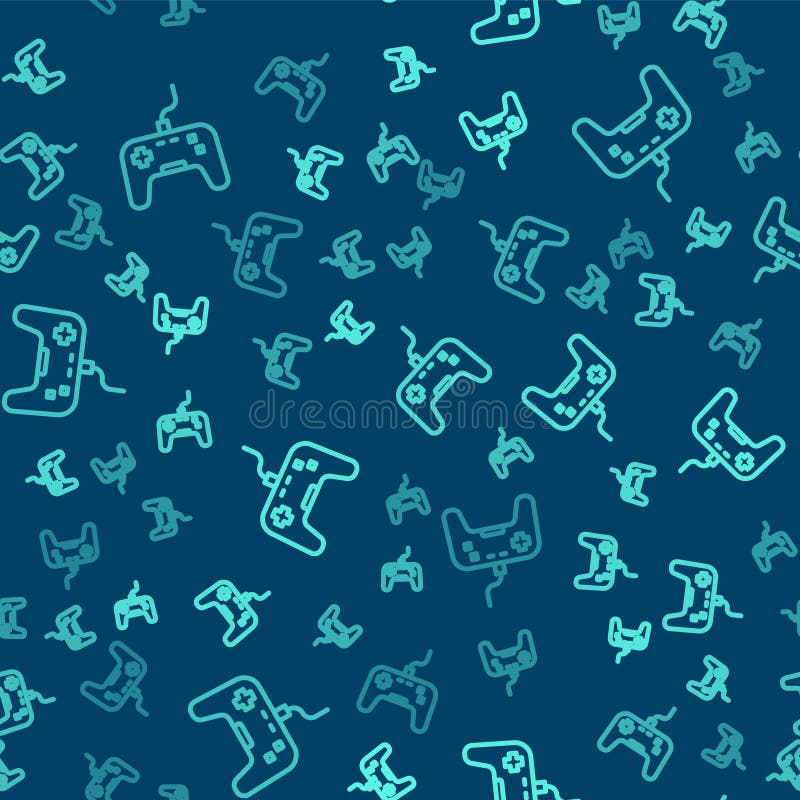 Green Line Gamepad Icon Isolated Seamless Pattern on Blue Background ...