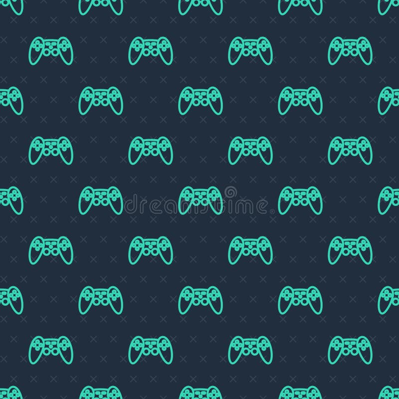 Green Line Gamepad Icon Isolated Seamless Pattern on Blue Background ...