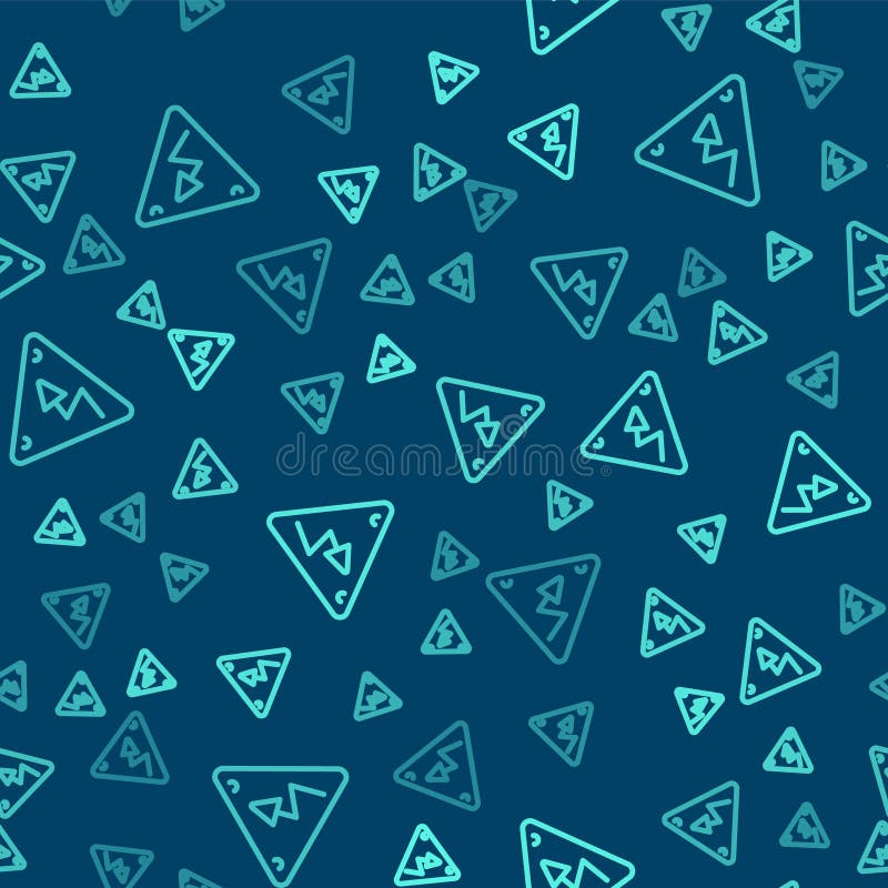 Green Line High Voltage Sign Icon Isolated Seamless Pattern on Blue ...