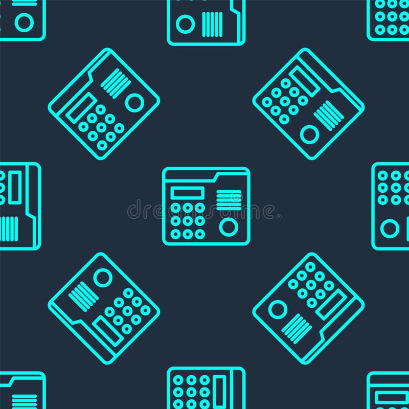 Green Line House Intercom System Icon Isolated Seamless Pattern on Blue ...