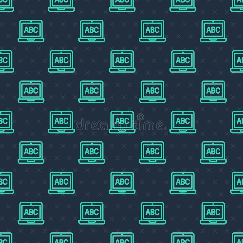Green Line Laptop Icon Isolated Seamless Pattern on Blue Background ...