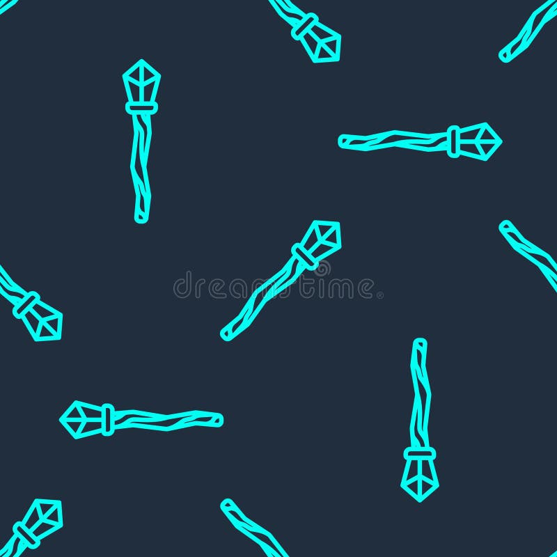 Green Line Magic Staff Icon Isolated Seamless Pattern on Blue ...