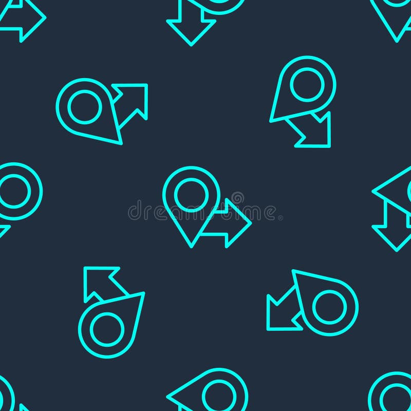 Green Line Map Pin Icon Isolated Seamless Pattern on Blue Background ...