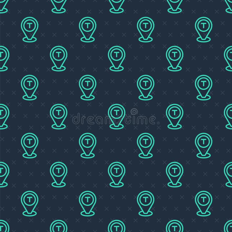 Green Line Map Pointer with Taxi Car Icon Isolated Seamless Pattern on ...