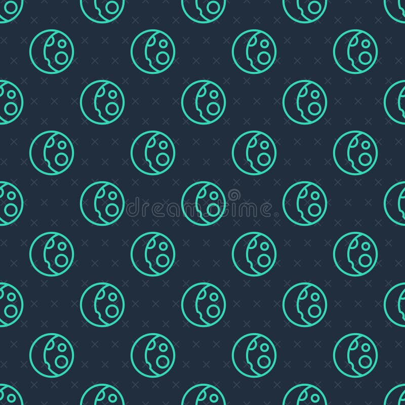 Green Line Moon Phases Icon Isolated Seamless Pattern on Blue ...