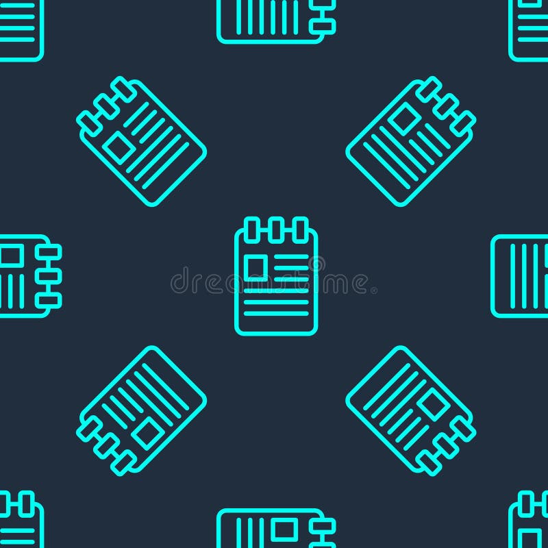 Green Line Notebook Icon Isolated Seamless Pattern on Blue Background ...