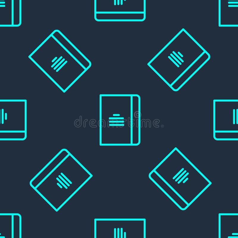 Green Line Notebook Icon Isolated Seamless Pattern on Blue Background ...