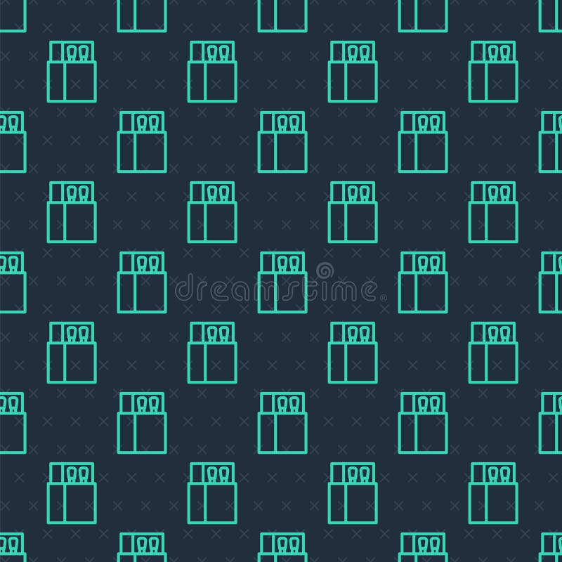 Green Line Open Matchbox and Matches Icon Isolated Seamless Pattern on ...