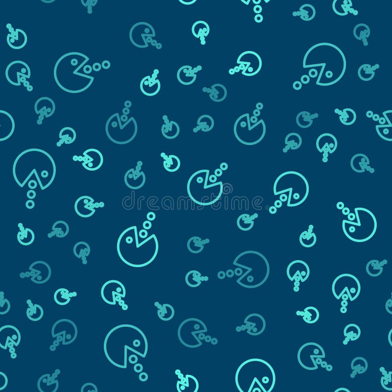 Green Line Pacman with Eat Icon Isolated Seamless Pattern on Blue ...