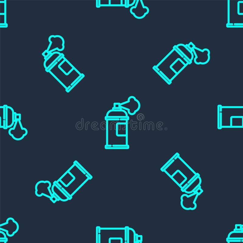 Green Line Paint Spray Can Icon Isolated Seamless Pattern on Blue ...