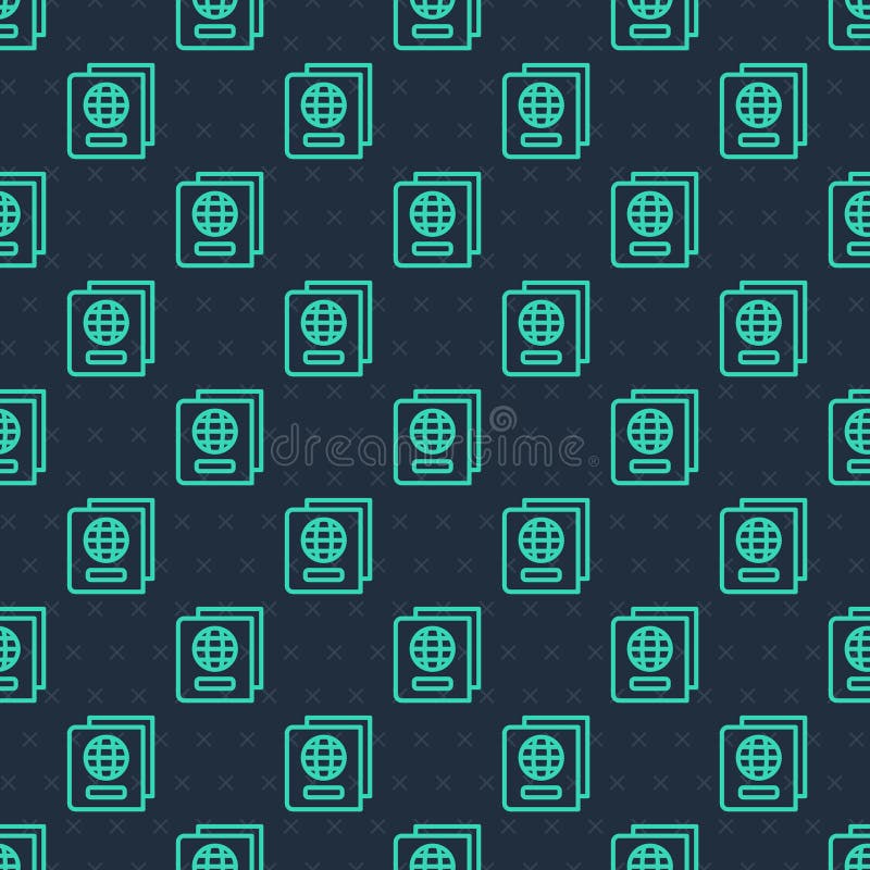 Green Line Passport with Biometric Data Icon Isolated Seamless Pattern ...