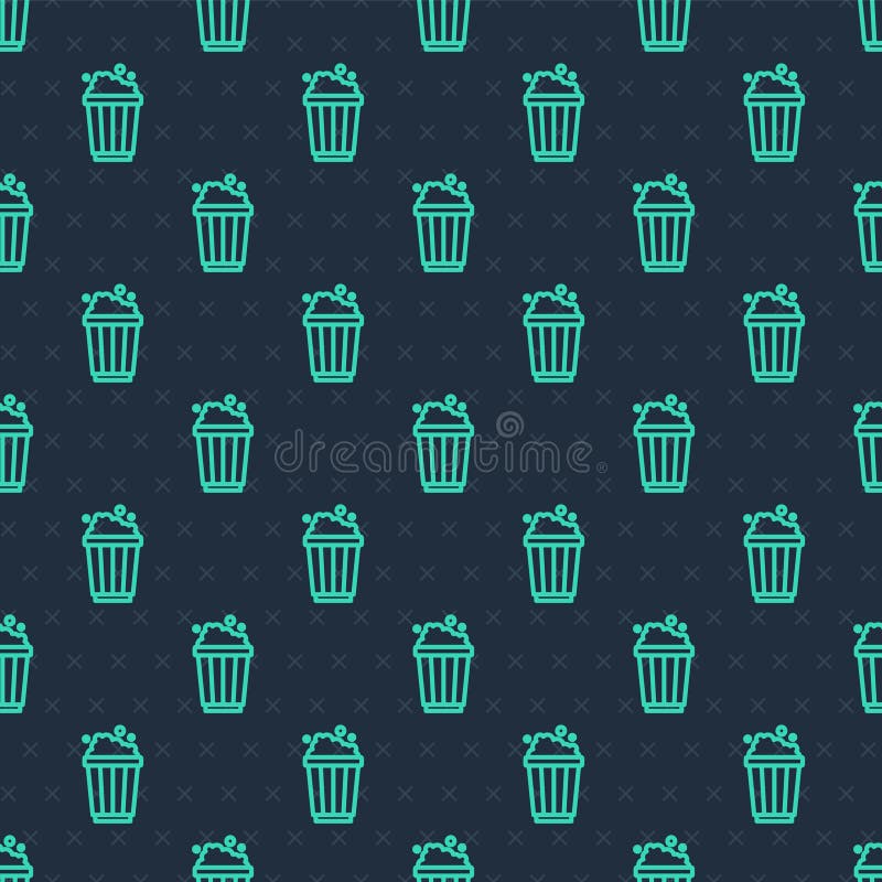 Green Line Popcorn in Cardboard Box Icon Isolated Seamless Pattern on ...