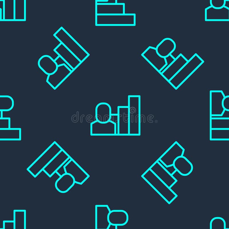 Green Line Productive Human Icon Isolated Seamless Pattern on Blue ...