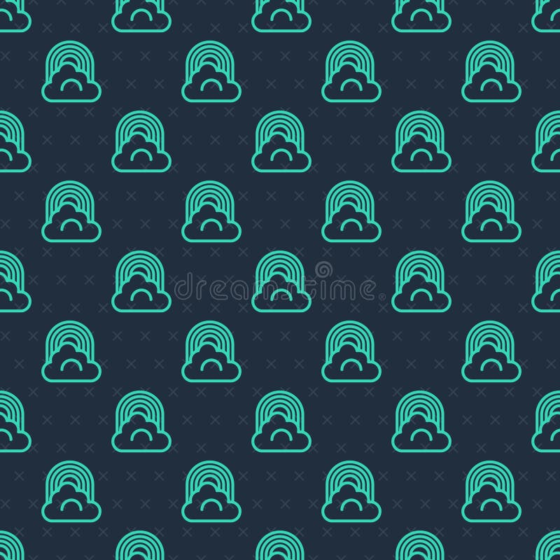 Green Line Rainbow with Cloud Icon Isolated Seamless Pattern on Blue ...