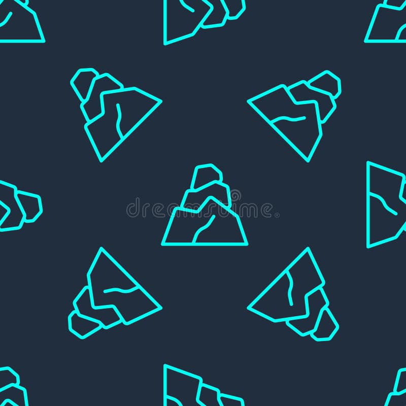 Green Line Rock Stones Icon Isolated Seamless Pattern on Blue ...