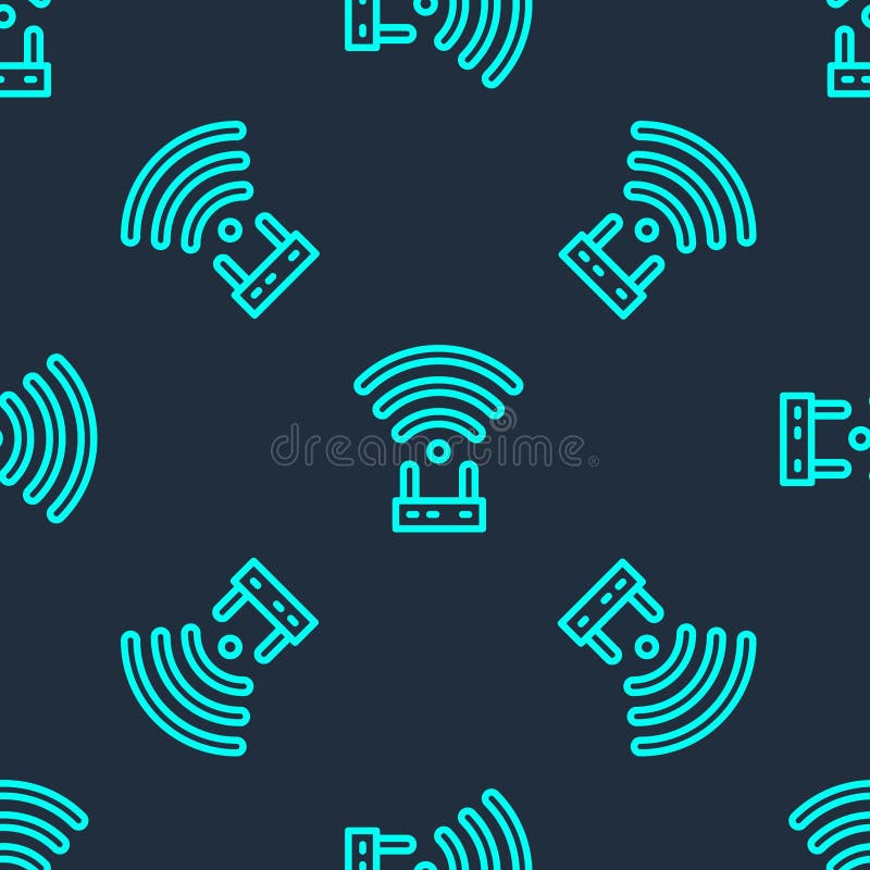 Green Line Router and Wi-fi Signal Icon Isolated Seamless Pattern on ...