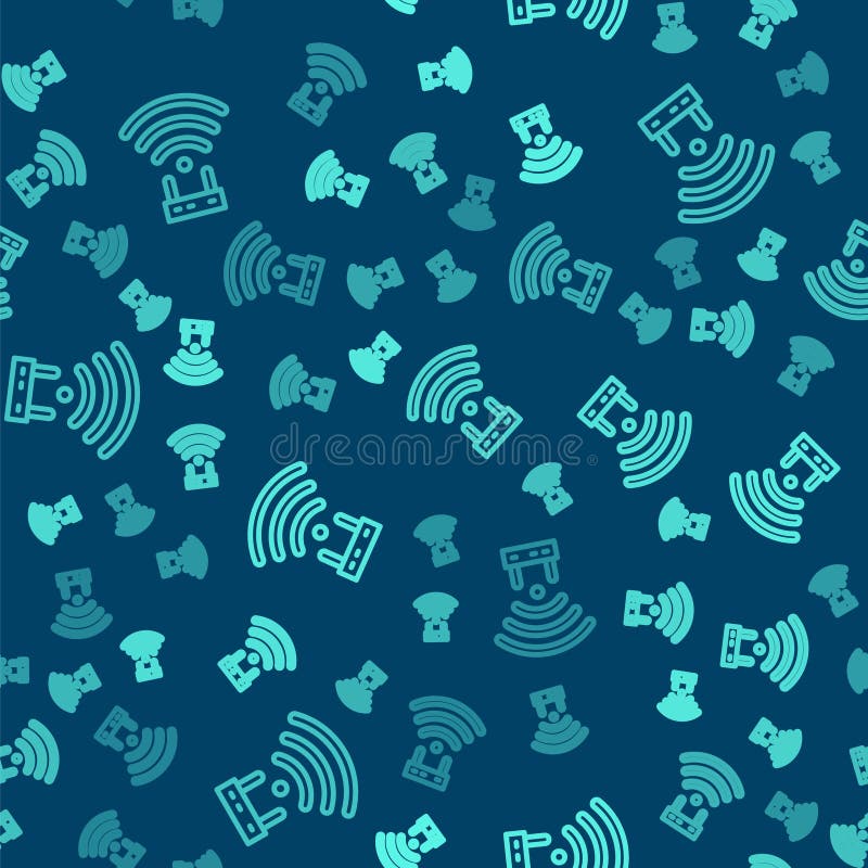 Green Line Router and Wi-fi Signal Icon Isolated Seamless Pattern on ...