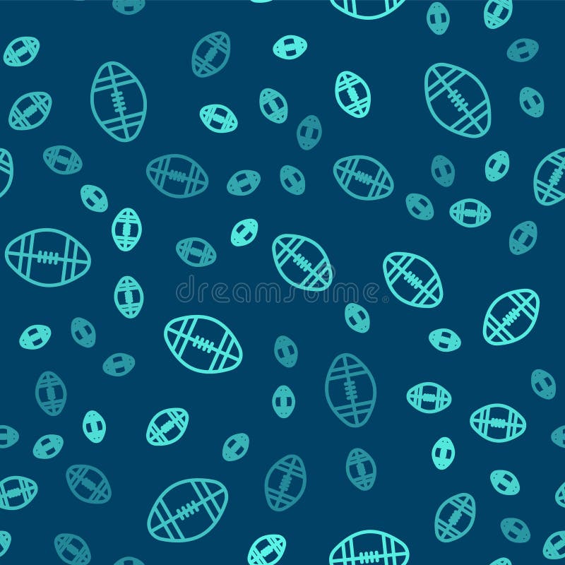 Green Line Rugby Ball Icon Isolated Seamless Pattern on Blue Background ...