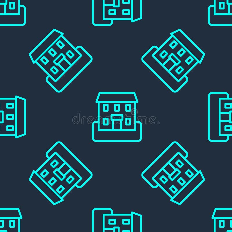 Green Line School Building Icon Isolated Seamless Pattern on Blue ... Green Line School Building Icon Isolated Seamless Pattern on Blue ...