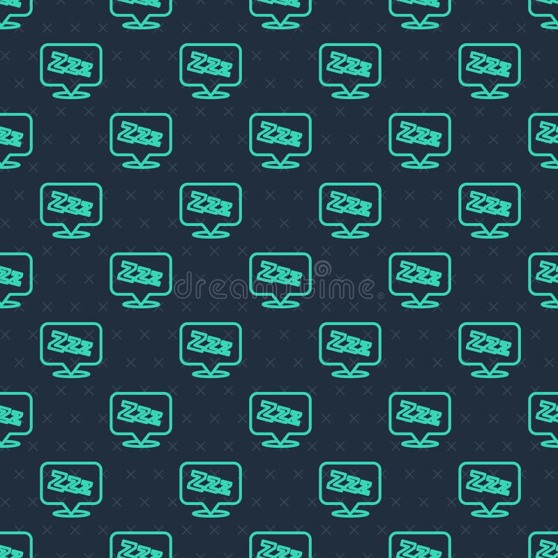 Green Line Sleepy Icon Isolated Seamless Pattern on Blue Background ...