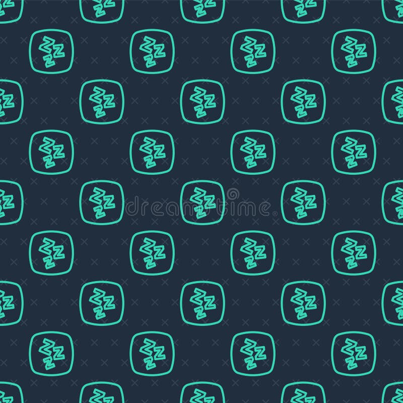 Green Line Sleepy Icon Isolated Seamless Pattern on Blue Background. Sleepy Zzz Talk Bubble ...
