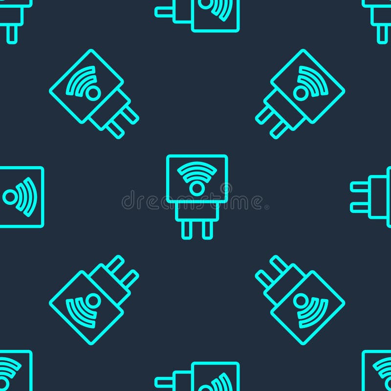 Green Line Smart Electric Plug System Icon Isolated Seamless Pattern on ...
