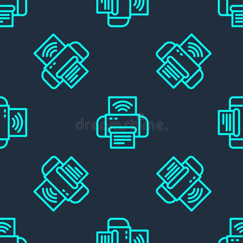Green Line Smart Printer System Icon Isolated Seamless Pattern on Blue ...