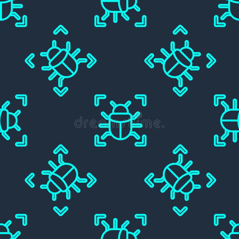 Green Line System Bug Concept Icon Isolated Seamless Pattern on Blue ...
