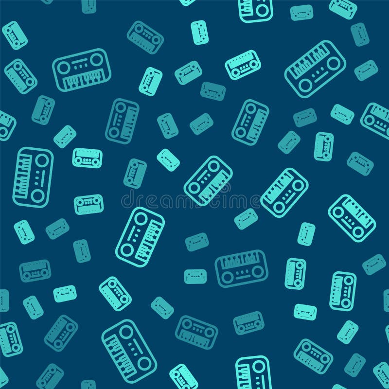 Green Line Toy Piano Icon Isolated Seamless Pattern on Blue Background ...