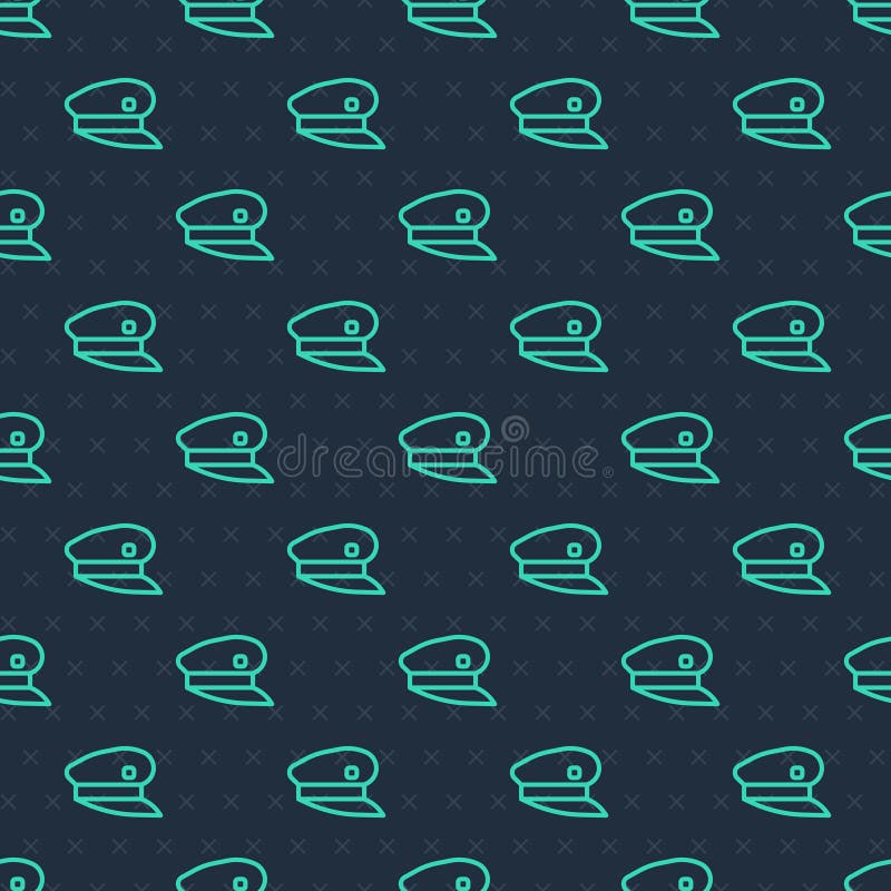 Green Line Train Driver Hat Icon Isolated Seamless Pattern on Blue ...