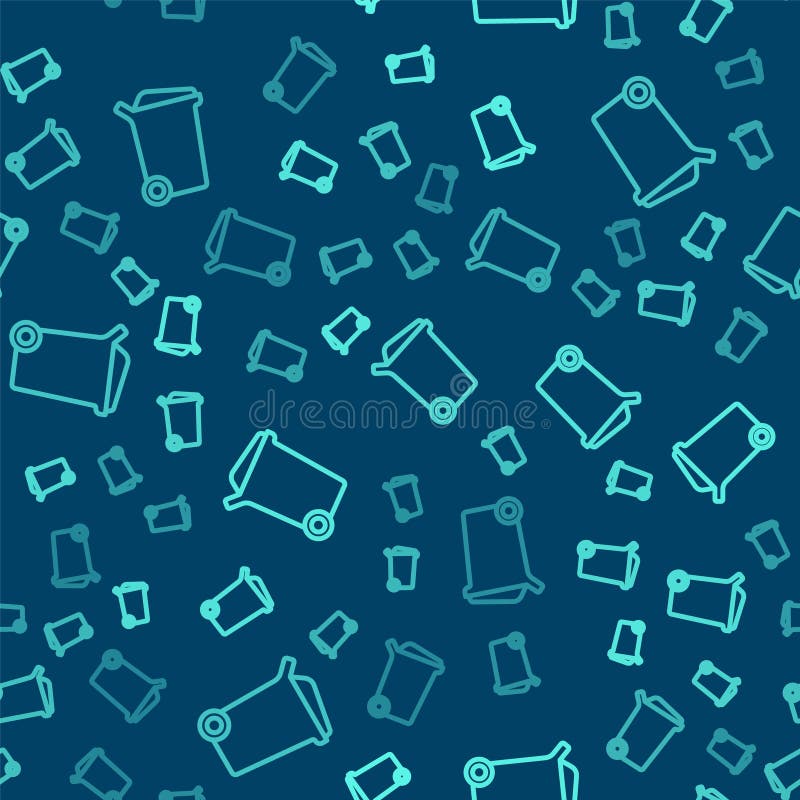 Green Line Trash Can Icon Isolated Seamless Pattern on Blue Background ...