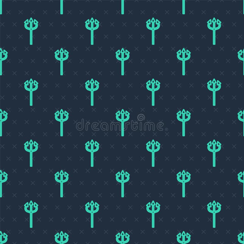 Green Line Trident Devil Icon Isolated Seamless Pattern on Blue ...