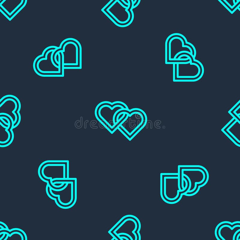 Green Line Two Linked Hearts Icon Isolated Seamless Pattern on Blue ...