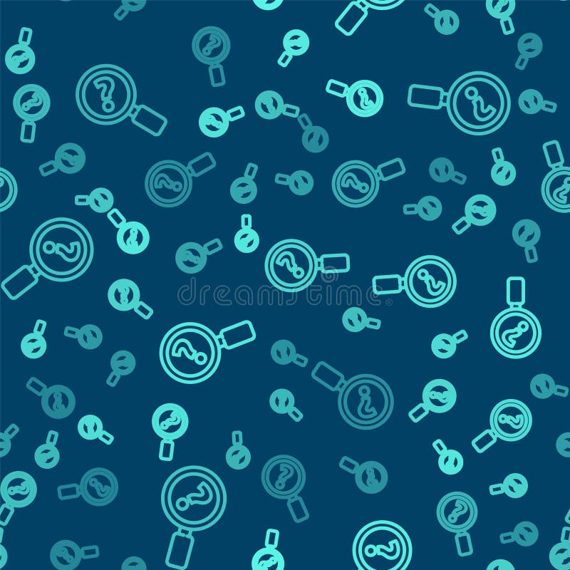 Green Line Unknown Search Icon Isolated Seamless Pattern on Blue ...