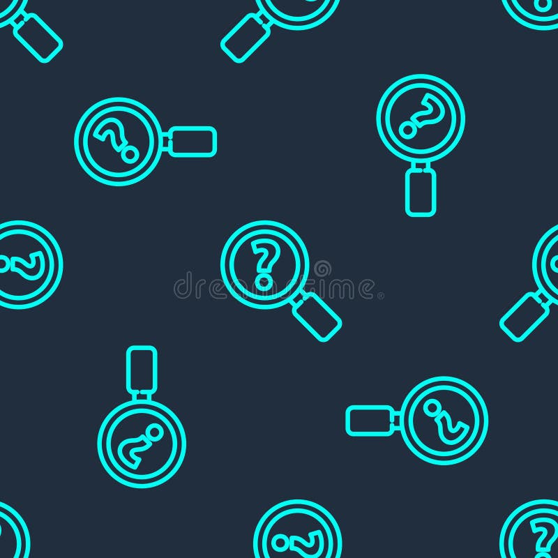 Green Line Unknown Search Icon Isolated Seamless Pattern on Blue ...