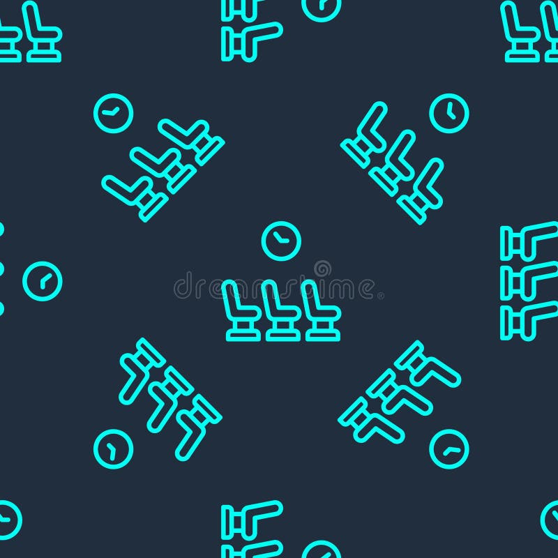Green Line Waiting Room Icon Isolated Seamless Pattern on Blue ...