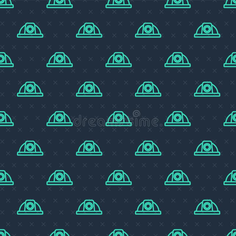 Green Line Worker Safety Helmet Icon Isolated Seamless Pattern on Blue ...