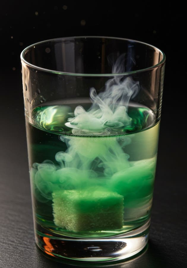 Green Liquid with Dissolving Sugar Cube in Glass Stock Illustration ...