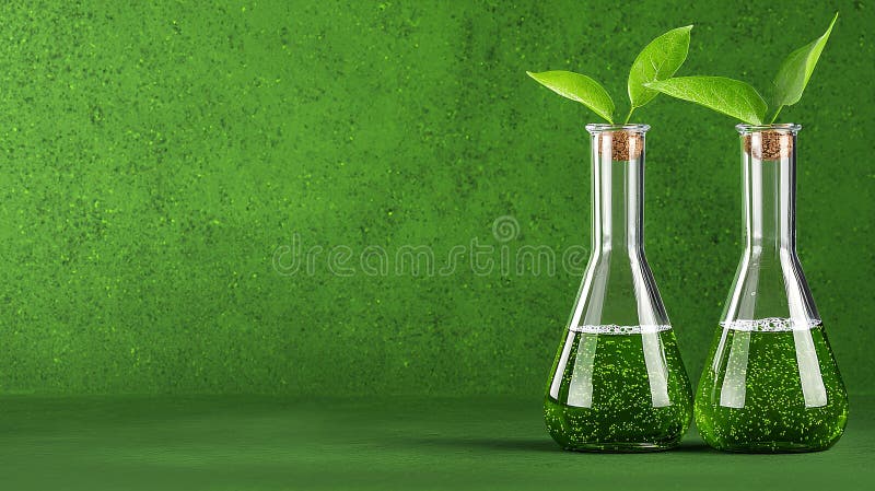 Green Liquid in Erlenmeyer Flasks with Sprouts Stock Illustration ...