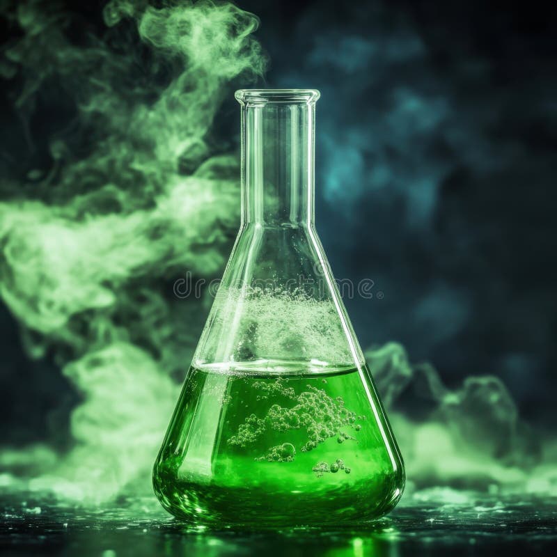 A Green Liquid in a Glass Beaker is Steaming Stock Illustration ...