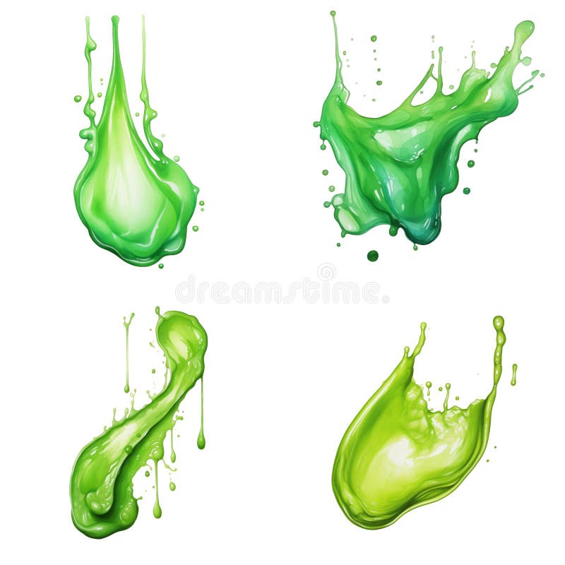 Green Liquid Splashes and Drips Stock Image - Illustration of bright ...