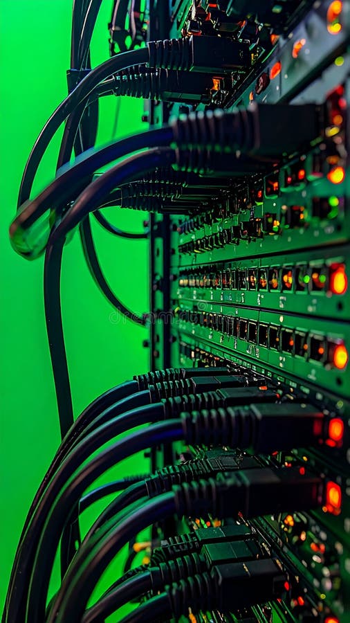 Green-Lit Data Center Network Infrastructure Stock Illustration ...